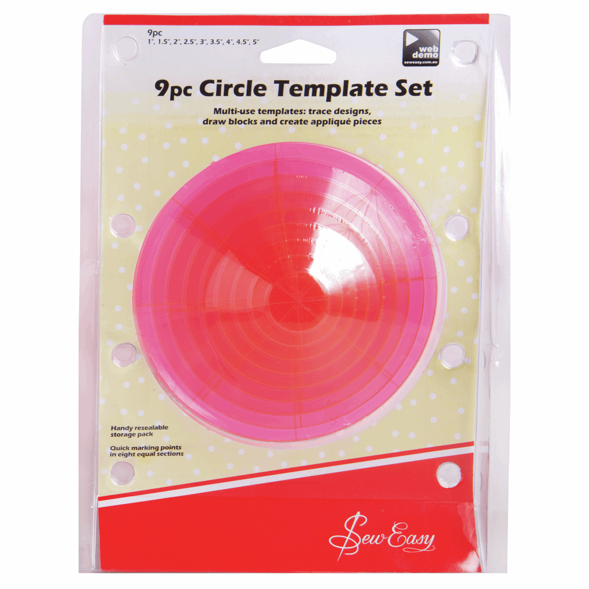 Sew Easy Circular Template Set - 9 Piece| Barnyarns