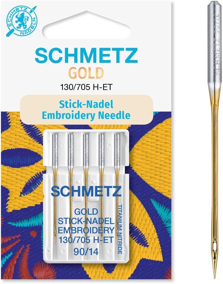 Schmetz Embroidery Gold Titanium Needle - Size 90 (14)| Barnyarns