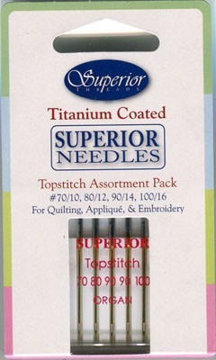 Superior Gold Titanium Topstitch Needles Assorted - Pack 5| Barnyarns